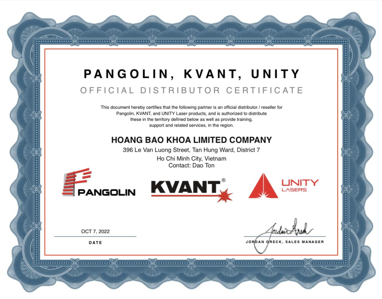 Pangolin, Kvant, Unity distributor certificate